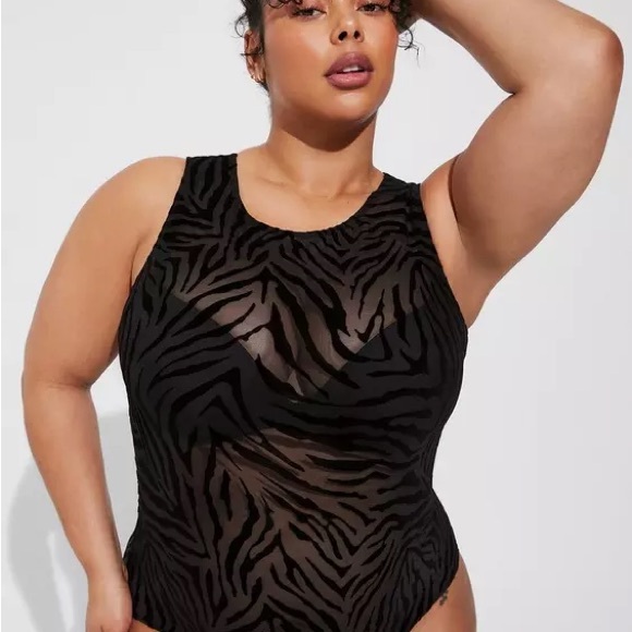 torrid | Tops | Torrid Plus Size Flocked Zebra Print Sheer Bodysuit ...